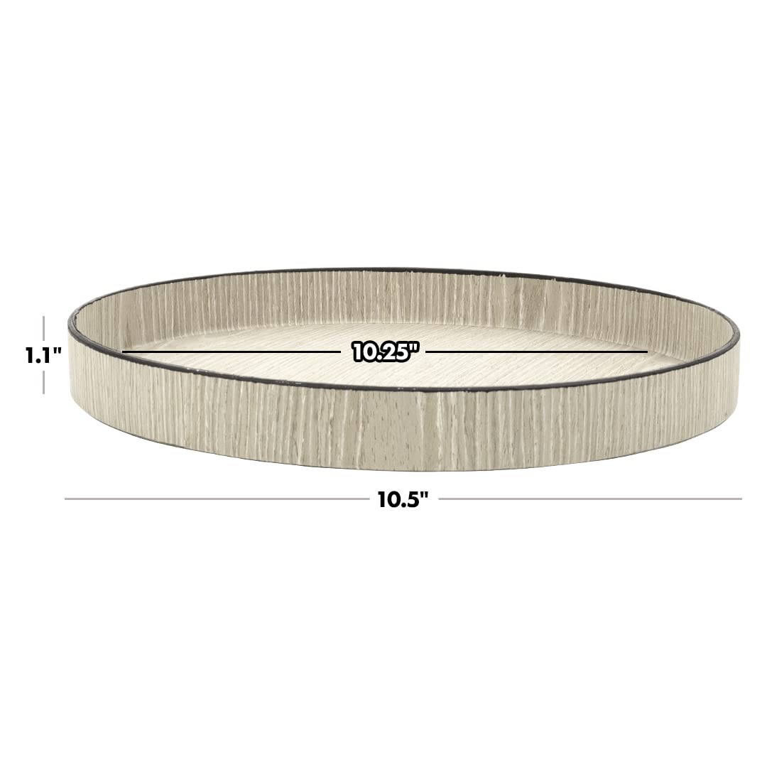 Koyal Wholesale Faux Wood Round Decorative Tray Rustic Wood Tray for Kitchen Counter, Coffee Table, Birch, 1-Pack