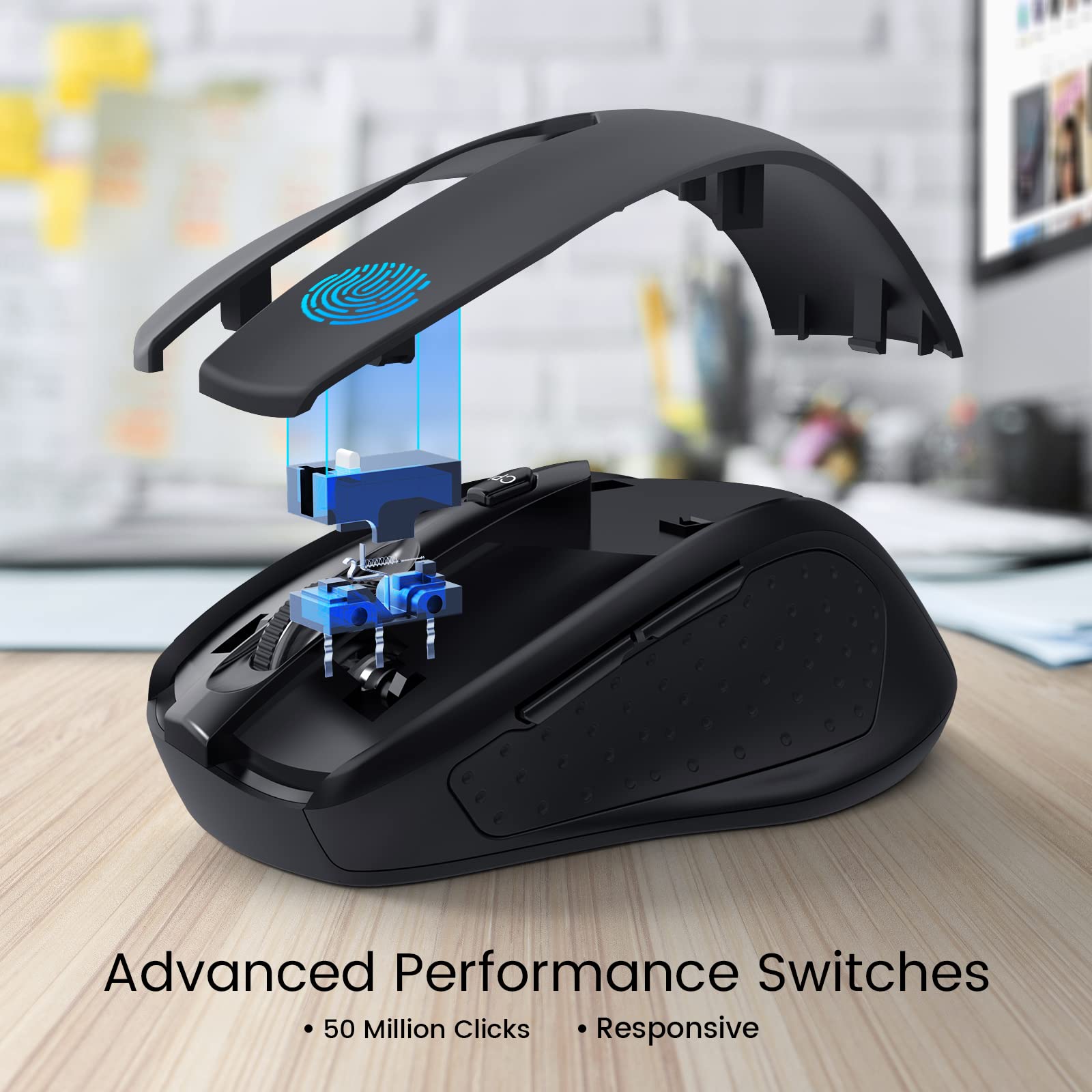 HOTWEEMS Wireless Mouse, D-09 Computer Mouse USB Cordless Mice for Laptop, Ergo Grips, Lightspeed 5-Level 2400 DPI, 16 Months Battery, Portable for PC Mac Chromebook (Black)