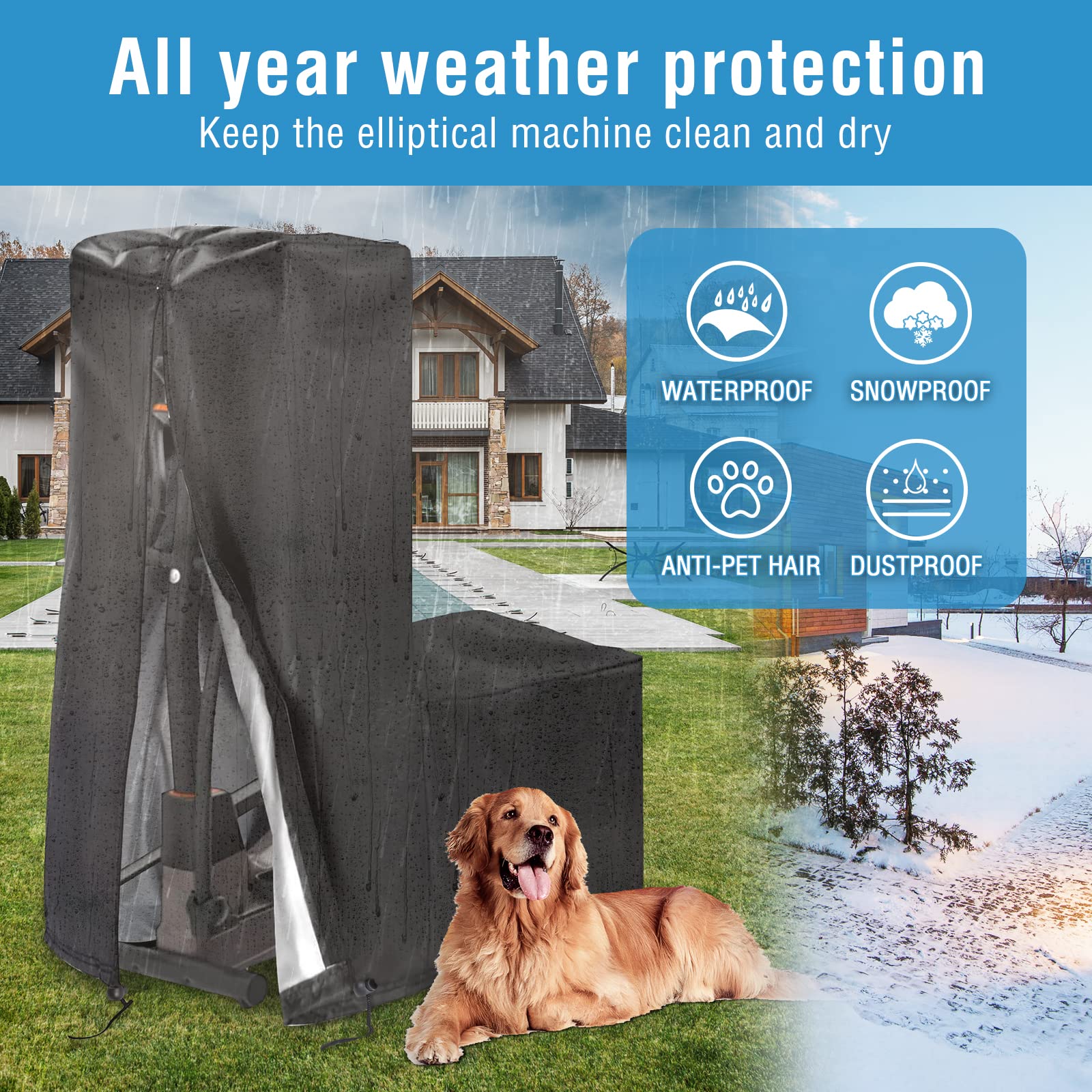 Kingling Elliptical Cover, Elliptical Exercise Machine Cover for 430/470/V-950X Elliptical Trainer Waterproof & Dustproof Protective Cover - 71''L x 29''W x 65'' H