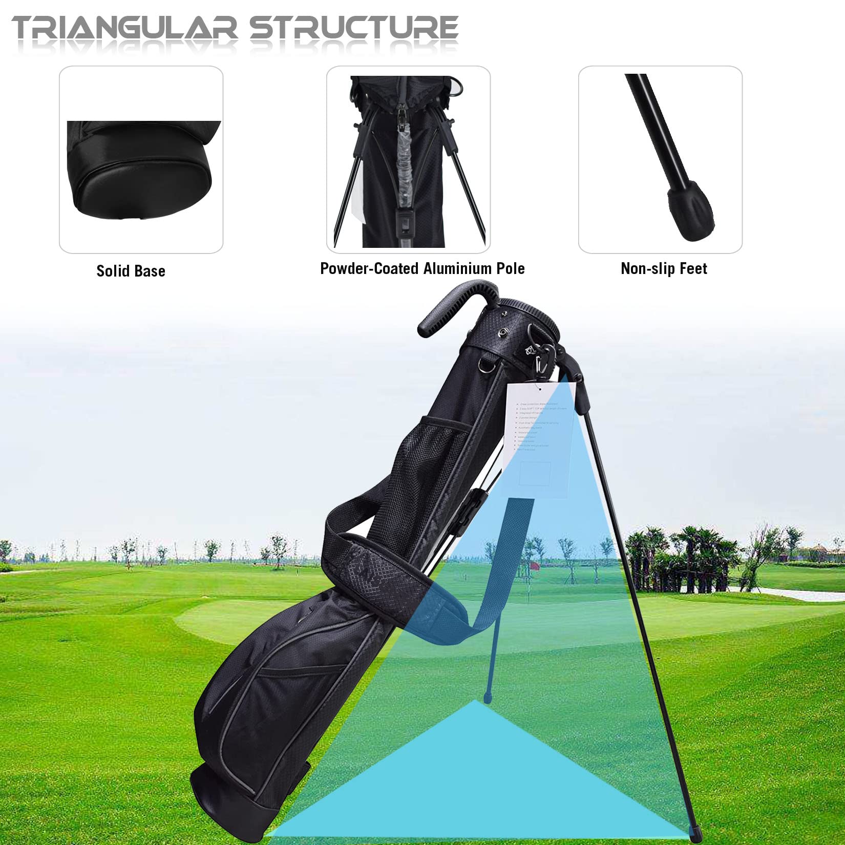 LAISUNTIM Golf Stand Bag Retractable, Portable Golf Bag with 4 Way Divider and Dual Straps, Waterproof Wear-Resistant Durable Fabric Golf Bag for Women and Men (Grey)
