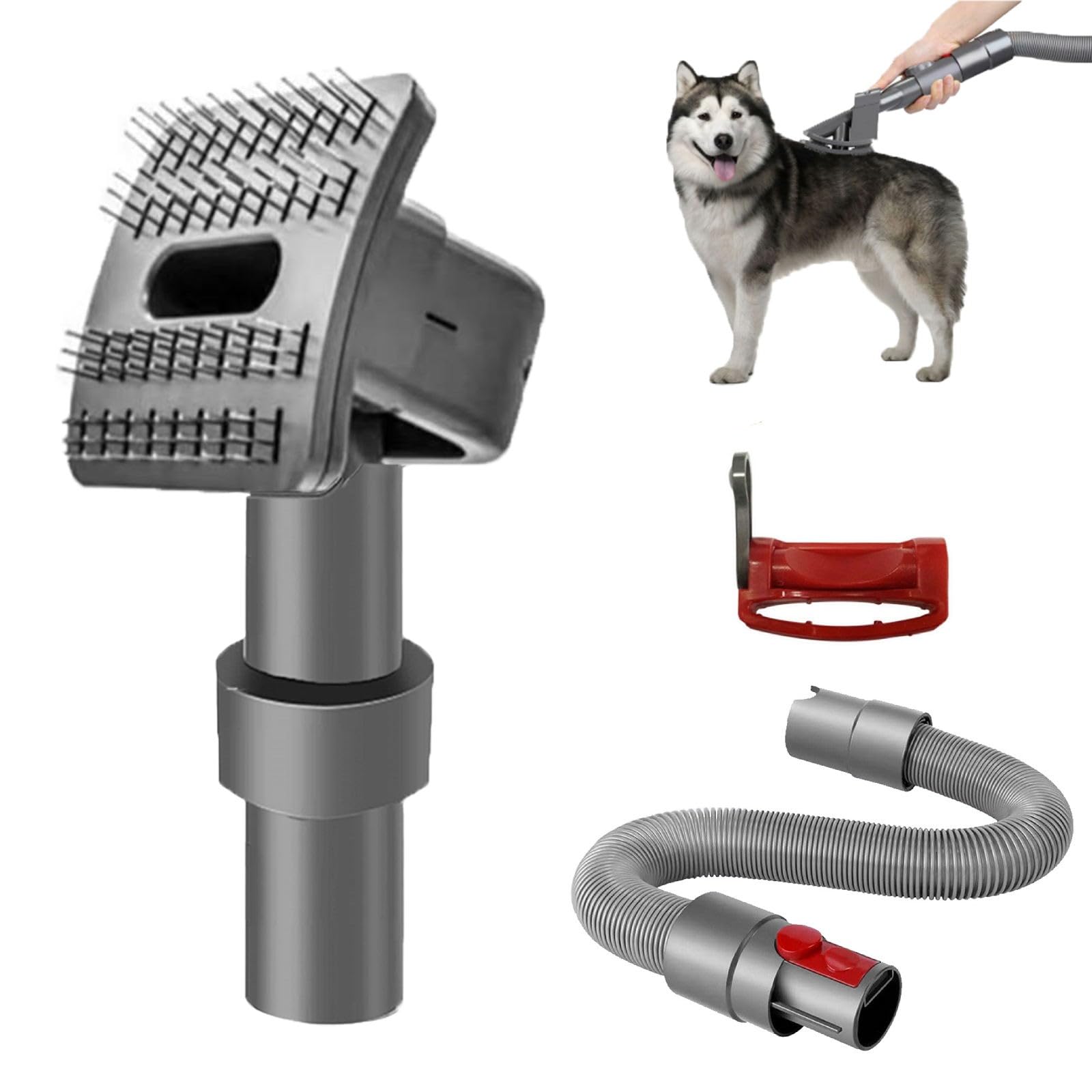 Groom Tool Attachments Brush & Extension Vacuum Hose with Trigger Lock,Pet Grooming Vacuum Brush Compatible with Dys.on V15 V12 V11 V10 V8 V7 Vacuum-3Pcs