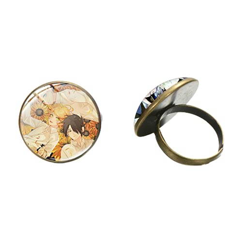 Hot Anime The Promised Neverland Ring Emma Norman Ray Transparent Glass Art Picture Open Adjustable Rings Fans Collection