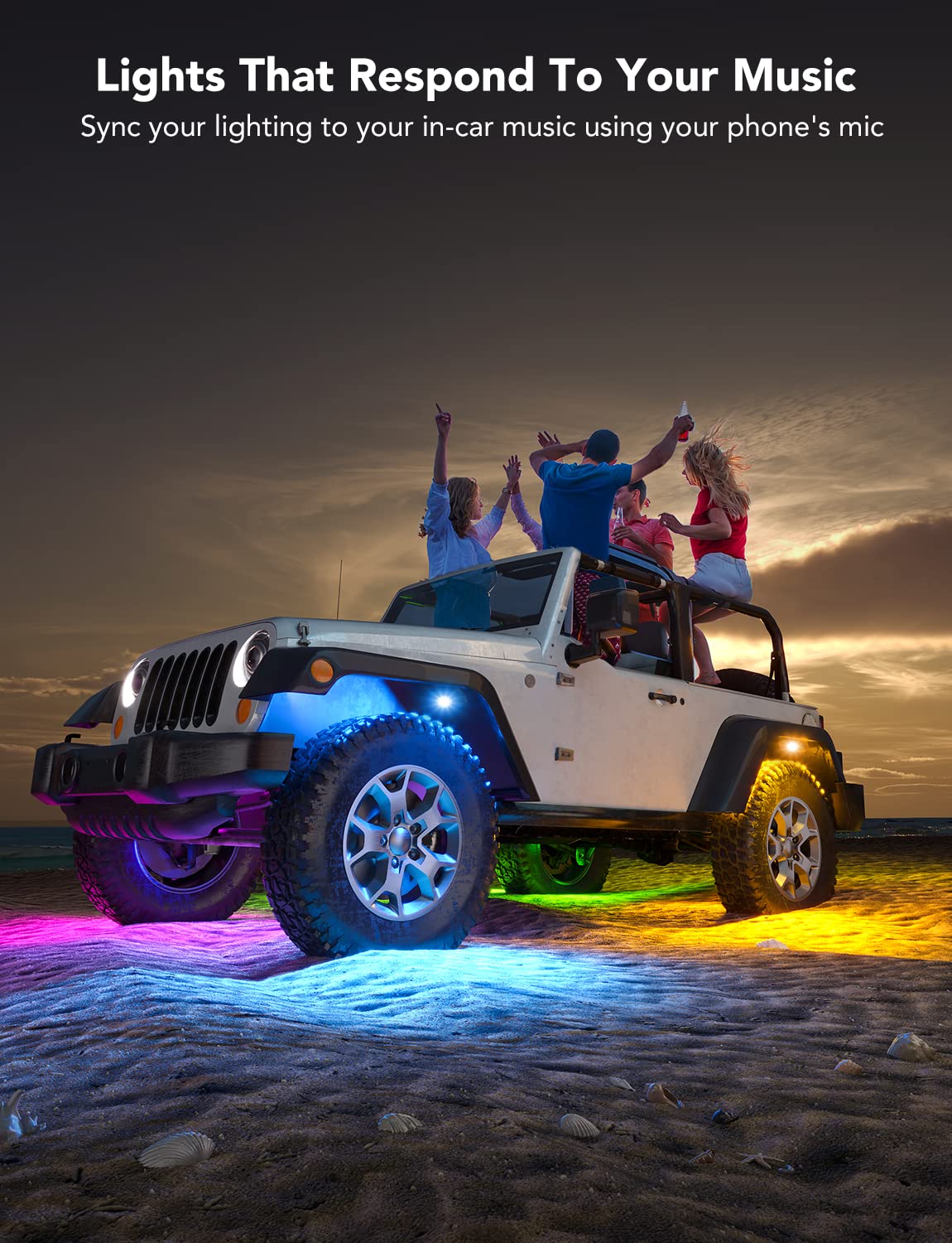 Govee Rock Lights with Smart APP Control, RGBW Underglow Car 64 Scene Modes, 4 Pods Warm White Under IP67 Waterproof and Reactive Music Mode for Cars, Trucks, DC 12V