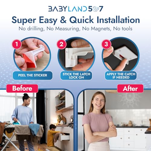 Invisible Drawer Safety Child Proof Cabinet Latches - 12Pack Drawer Locks Baby Proofing Cupboard Child Safety Latch with 2Pack Toddler Proofing Strap Locks - Easy to Install Baby Proof Cabinet Latches