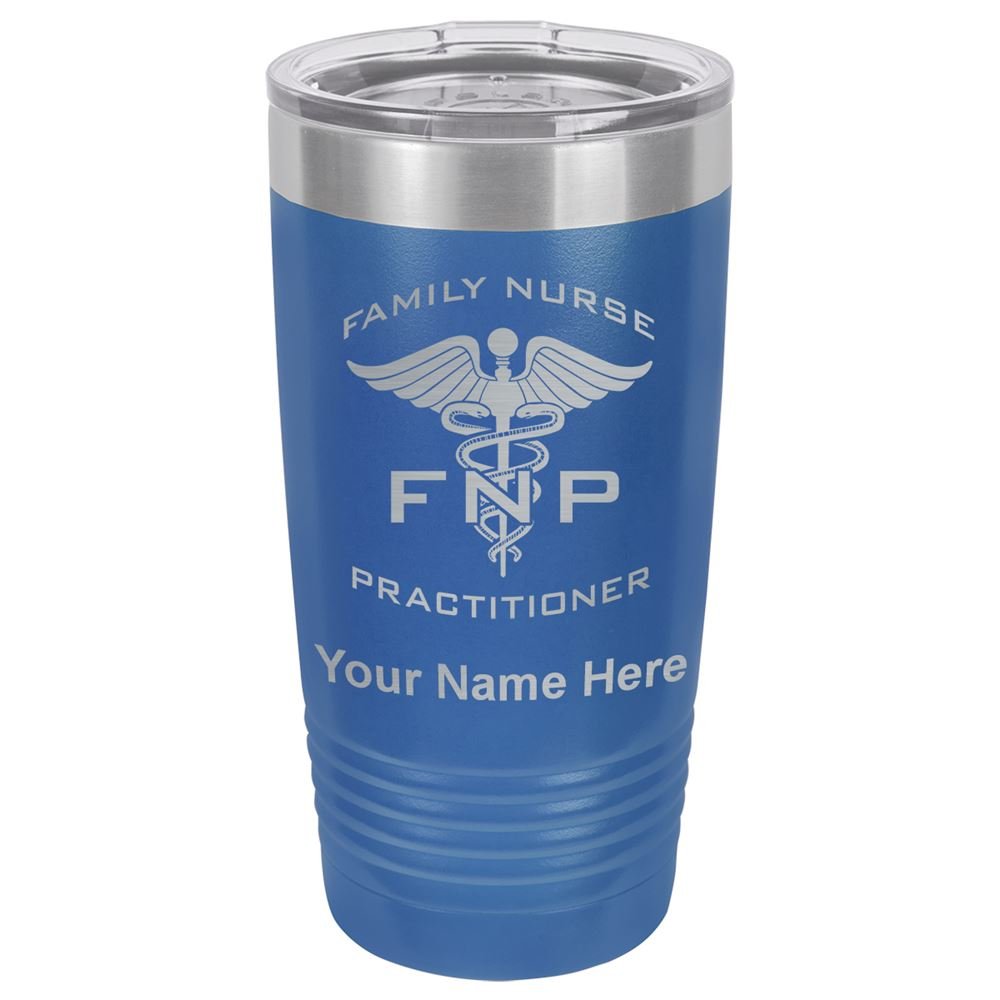 LaserGram 20oz Vacuum Insulated Tumbler Mug, FNP Family Nurse Practitioner, Personalized Engraving Included (Dark Blue)