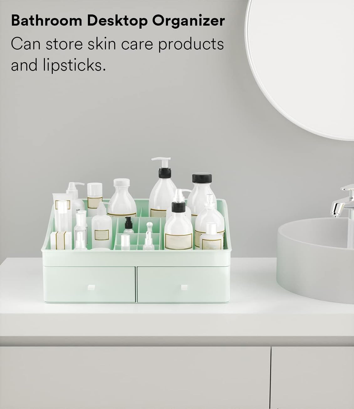 Makeup Organizer, Cosmetic Desk Storage Box with Drawers Skincare Organizers for Dressing Table, Countertop, Bathroom Counter, Vanity Holder for Brushes, Lotions, Lipstick, Perfume (White Large)