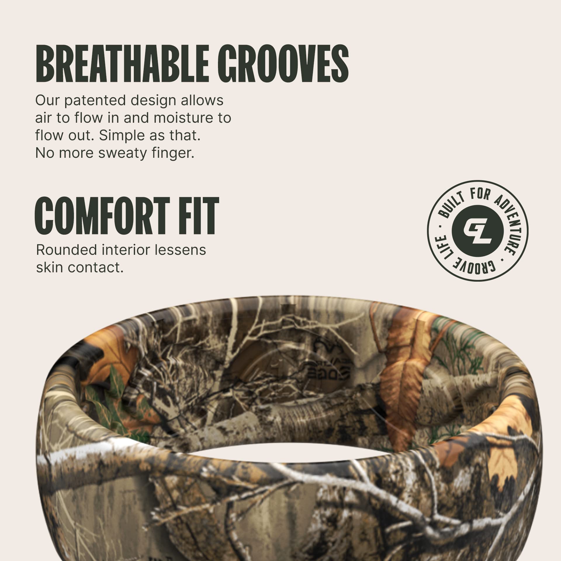Groove Life RealTree Edge Camo Silicone Ring - Breathable Rubber Wedding Rings for Men, Lifetime Coverage, Unique Design, Comfort Fit Ring - Size 11