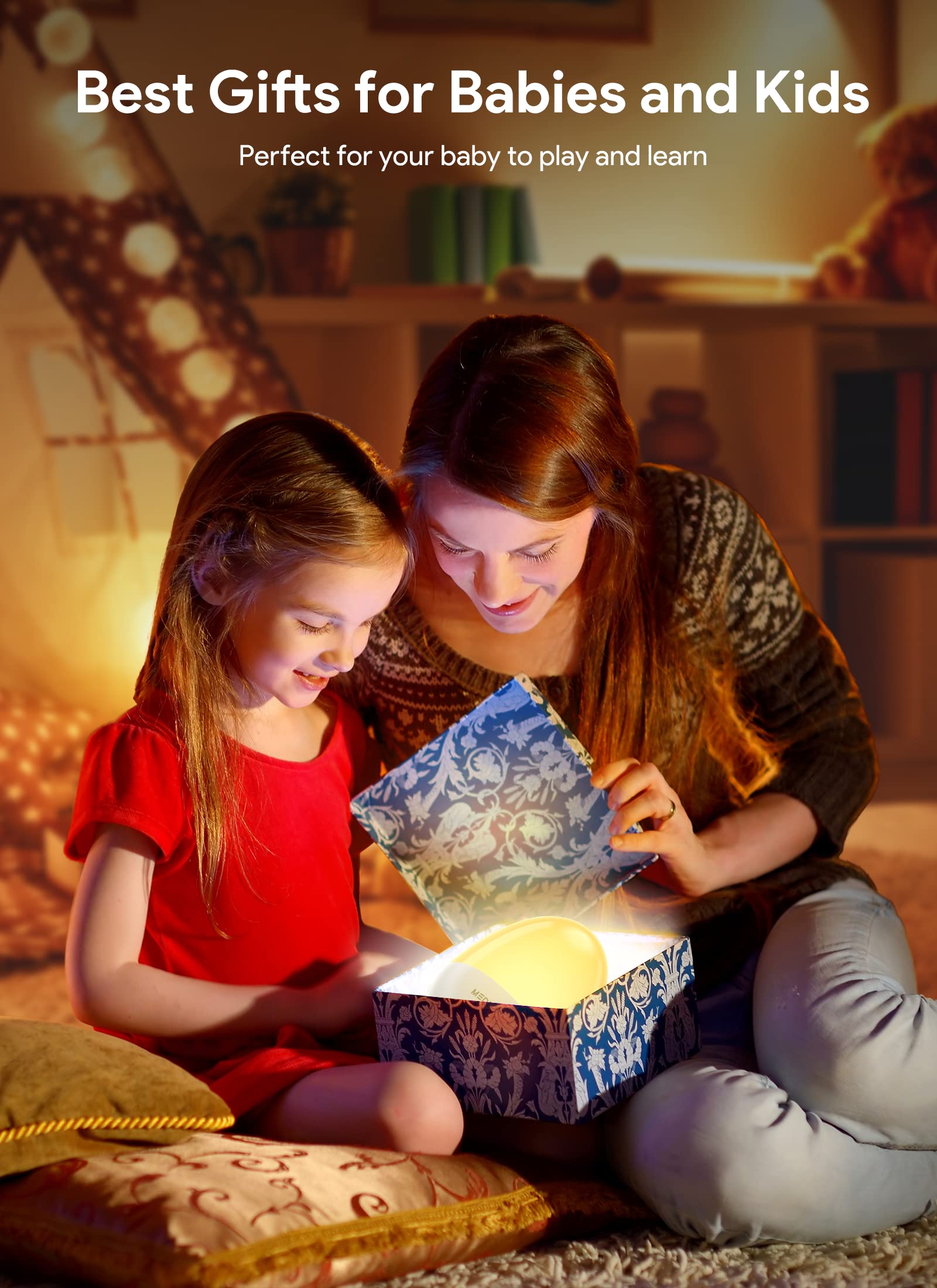 MediAcous Night Lights for Kids, Baby Night Light with Stable Charging Pad, Portable Night Light with Touch Control & 1H Timer, Stepless Dimming, ABS+PC Egg Night Light for Baby Nursery