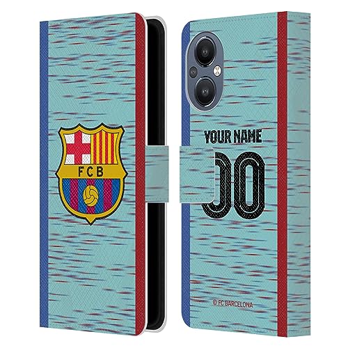 Head Case Designs Officially Licensed Custom Customized Personalized FC Barcelona Third 2023/24 Kit Leather Book Wallet Case Cover Compatible with OnePlus Nord N20 5G