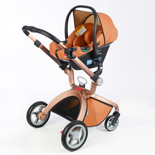 Hot Mom Baby Stroller Baby Carriage with Adjustable Seat Height Angle and Four-Wheel Shock Absorption,Variable Seat,High Landscape and Fashional Pram Stroller 2023 (F22 Brown)
