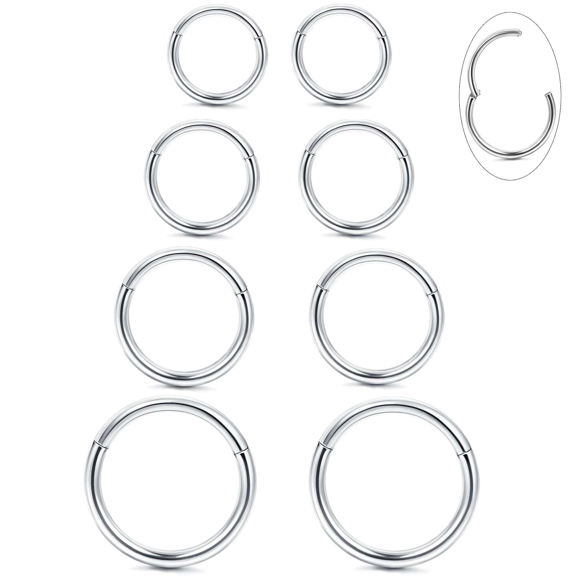 LOYALLOOK G23 Titanium Hinged Clicker Segment Nose Rings Hoop Septum Nose Lip Ring Hoop for Women Men Helix Cartilage Daith Tragus Sleeper Earrings Body Piercing Improved 16G Silver Tone