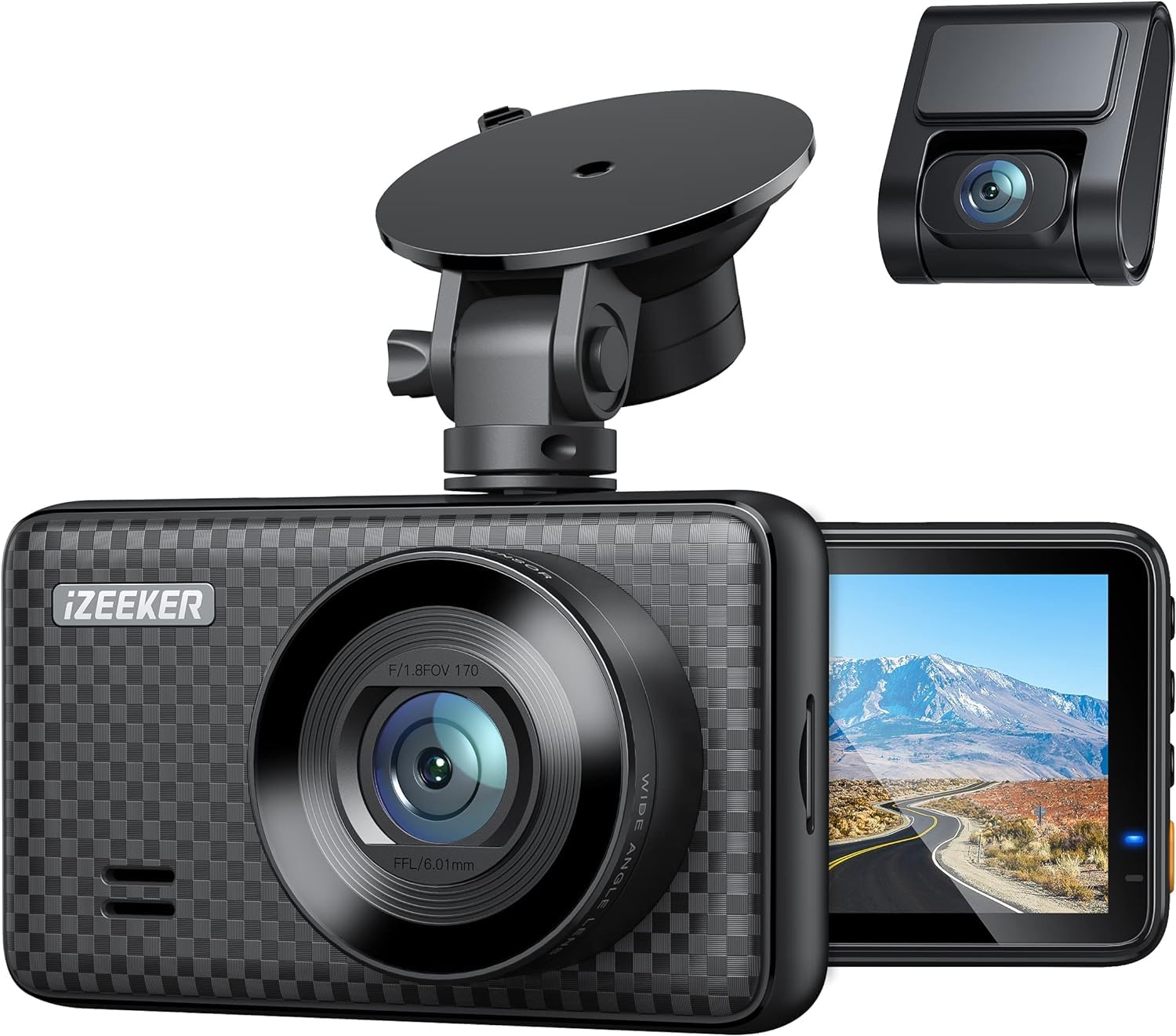 iZEEKER Dash Cam 4K, 2.5K Dual Dash Cam Front and Rear, 3" IPS Display Car Camera with Sony IMX335 Sensor, G-Sensor, Motion Detection, Parking Monitor, Loop Recording, WDR, Supports 256GB