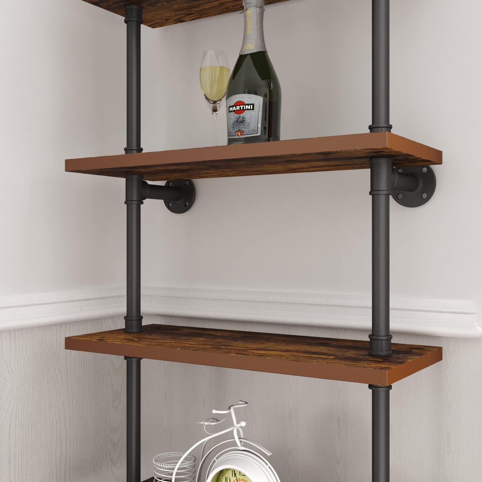 HOMEKAYT Wood Wall Shelf Ladder Bookshelf Wall Mounted Storage Decor Shelf for Home, Office, Living Room(6-Tier)-Black