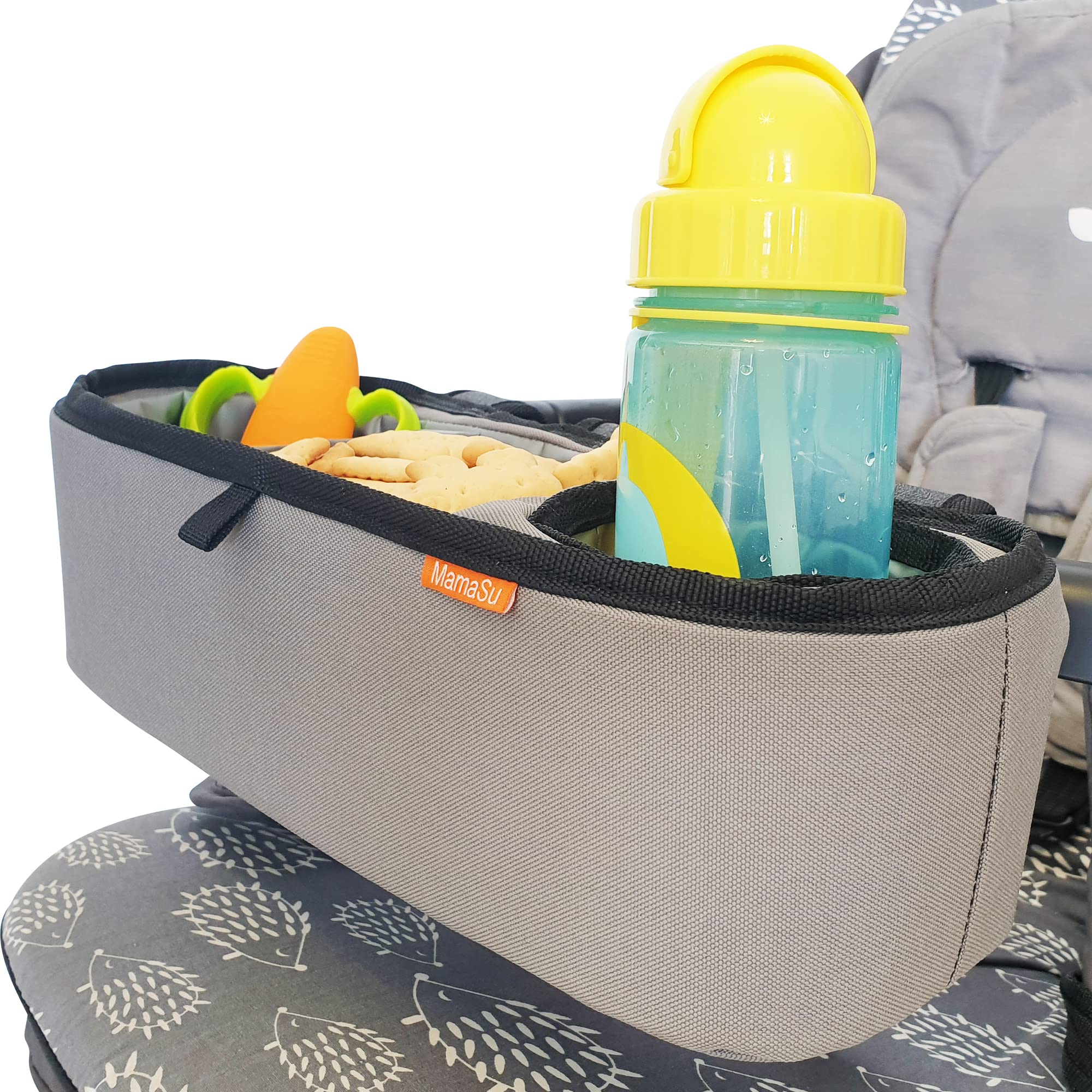 MamaSu Stroller Snack Tray - Universal stroller tray with Insulated Sippy Cup Holder - Non-Slip Straps - Universal Stroller Snack Tray Attachment Fits Most Types of Strollers (MS0922)