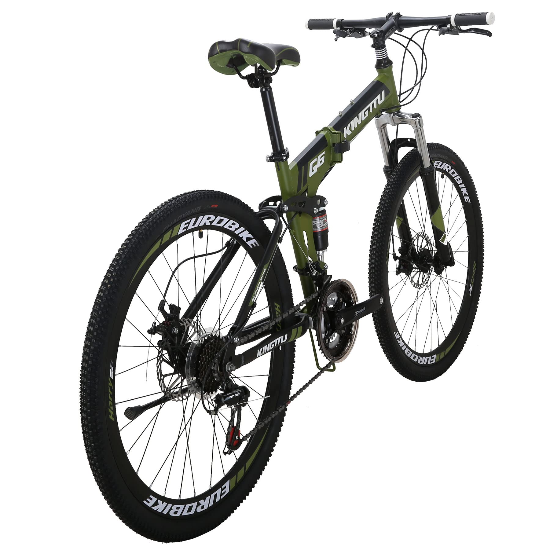 Kingttu Folding Mountain Bike 21 Speed Full Suspension Foldable Bicycle, Dual Disc Brake Folding Bikes 26" for Adults (ArmyGreen)