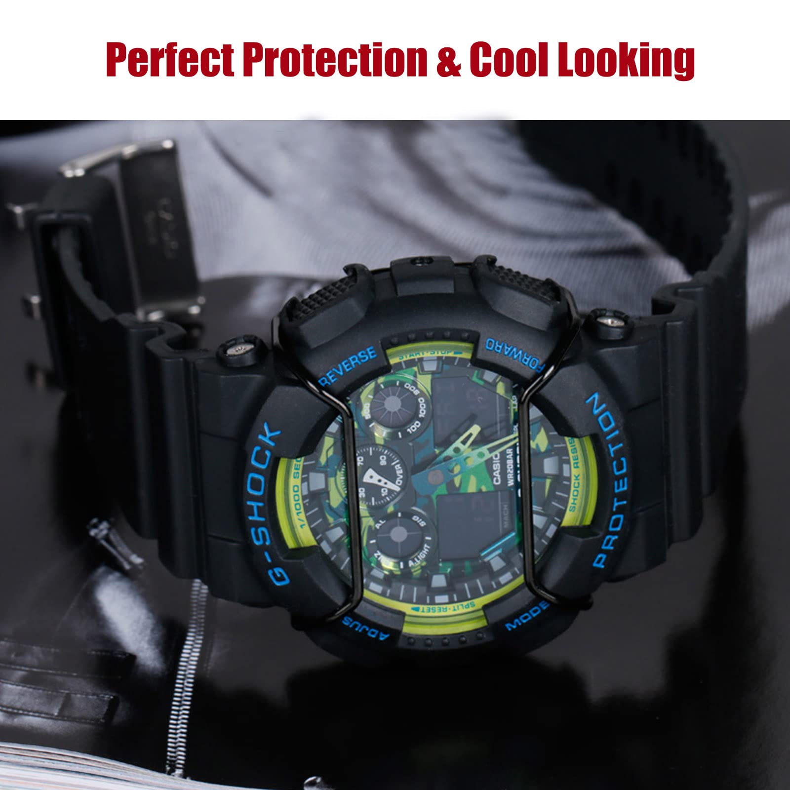 Motaney for Casio G Shock GA100 Screen Protector, Anti-Scratch Bull Bar Compatible with G-Shock GA/GD100/ 110/120/ 140 Series Watch, Cool Looking Stainless Steel Wire Guard Protective Bumper (Black)