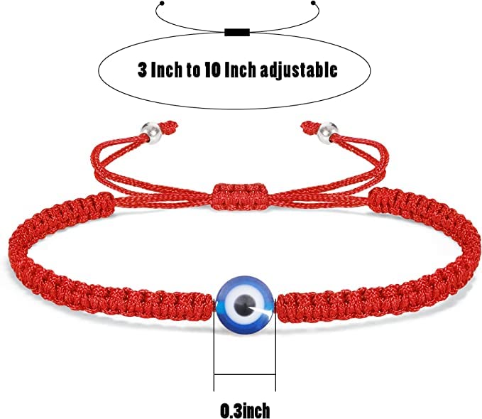 Lameybrt Turkish Evil Eye Bracelet Rainbow Elasticity Bead String Amulet Bracelet For Women Girl Kids (Red Weave Evil)