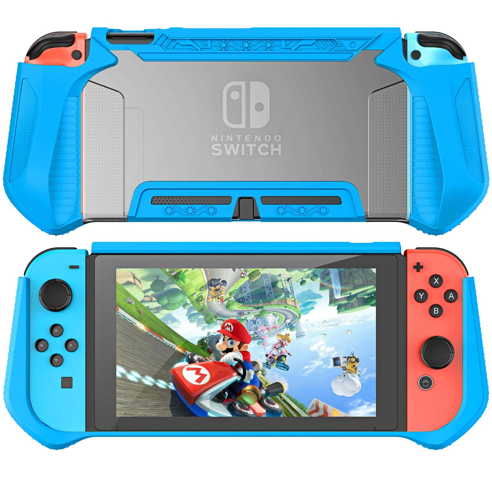 HEYSTOP Case Compatible with Nintendo Switch Case Screen Protector,TPU Protective Heavy Duty Cover Case for Nintendo Switch with Shock Absorption Transparent Blue