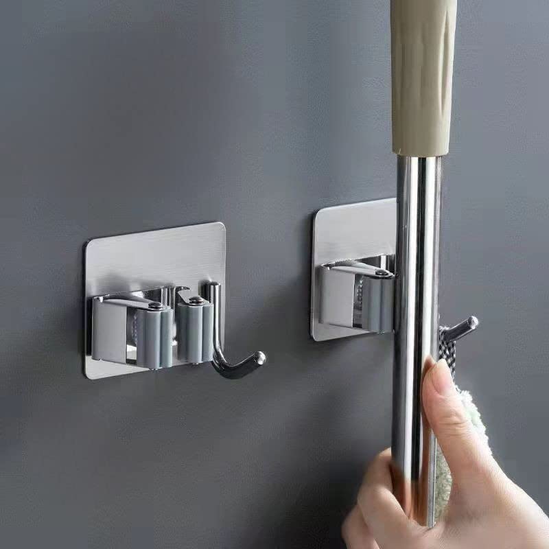 Non perforated stainless steel mop rack Toilet wall mounted broom mop door rear storage bathroom mop clip hanger