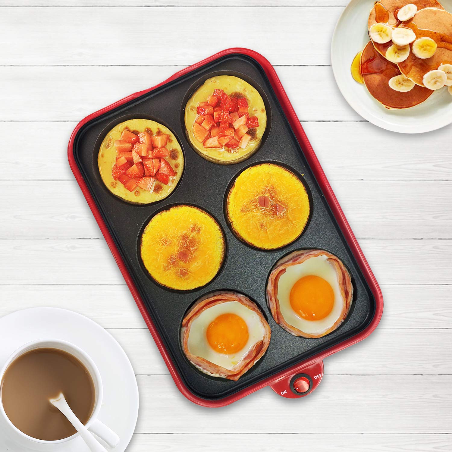 Health and Home Multifunction Nonstick Baking Maker with 3 Interchangeable Baking Plates for Fried Eggs, Fried Steak, Takoyaki, Cake Pops, Grill Maker