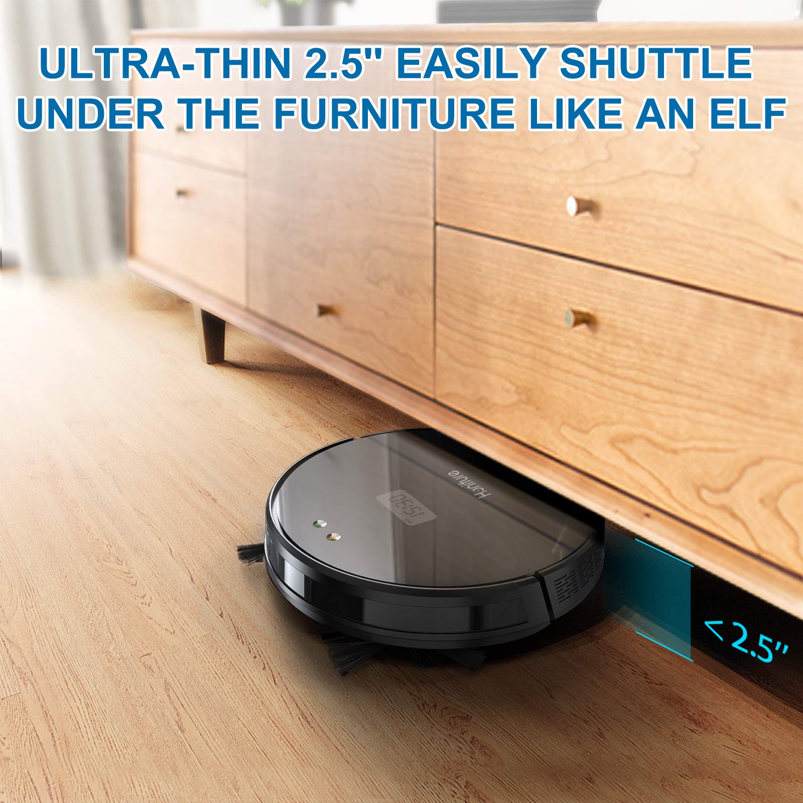 HONITURE Q5, 2-in-1 Robot Vacuum and Mop Cleaner with XL-600ml Dustbin, 2000Pa, 100mins Runtime, LCD Display, Voice & APP Control, Self-Charging Robotic Vacuum, Ideal for Pets