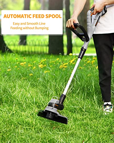 WORKSITE 20V Cordless String Trimmer/Edger, 20V 10 Inch Grass Trimmer with Auto Feed, 2 Trimmer Spool Line, 2.0Ah Battery and Charger Included, for Garden and Yard