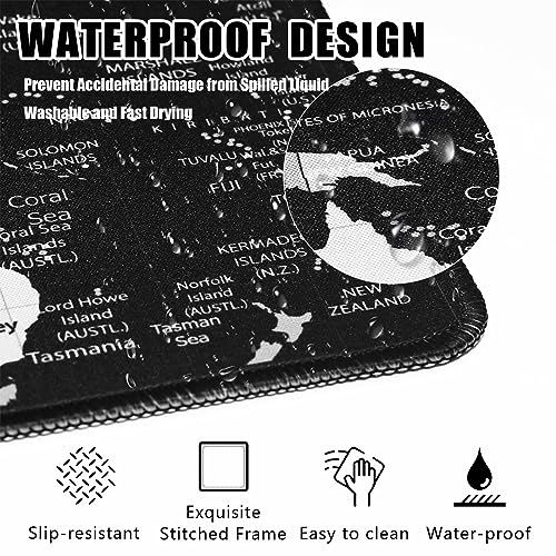 World Map Gaming Mouse Pad Large Mouse Pad for Desk,31.5 x 11.8inch Waterproof Desk Mat Extended Desk Pad XL,Mousepad with 3mm Anti-Slip Rubber Base and Stitched Edge,Keyboard and Mouse Pad Black