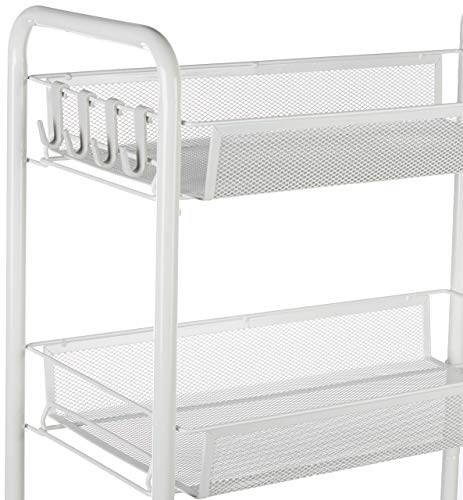JANE EYRE Rolling Utility Storage Rack Cart on Wheels, Trolley Carft cart, Multi-Purpose Organizer Shelf (White, 4 Tier)…