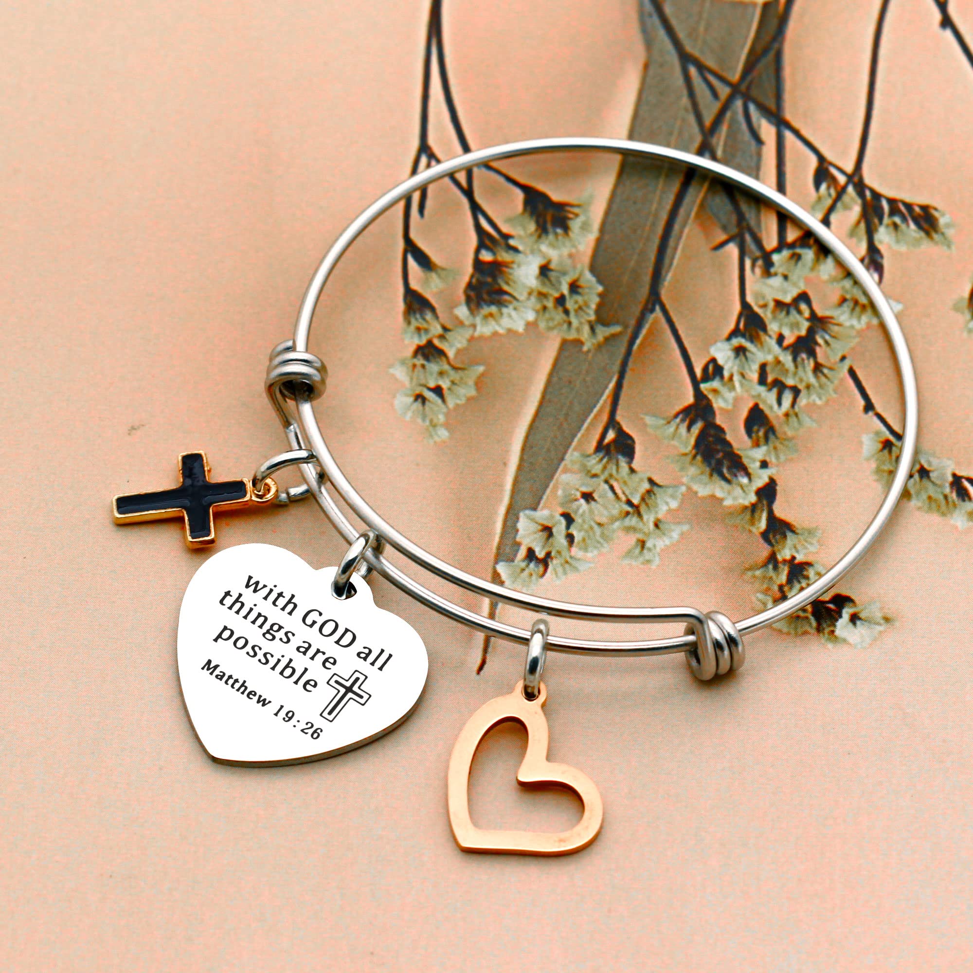 JQFEN Religious Gift Inspirational Bracelet for Women Prayer Christian Bible Verses Bangle - with God All Things are Possible