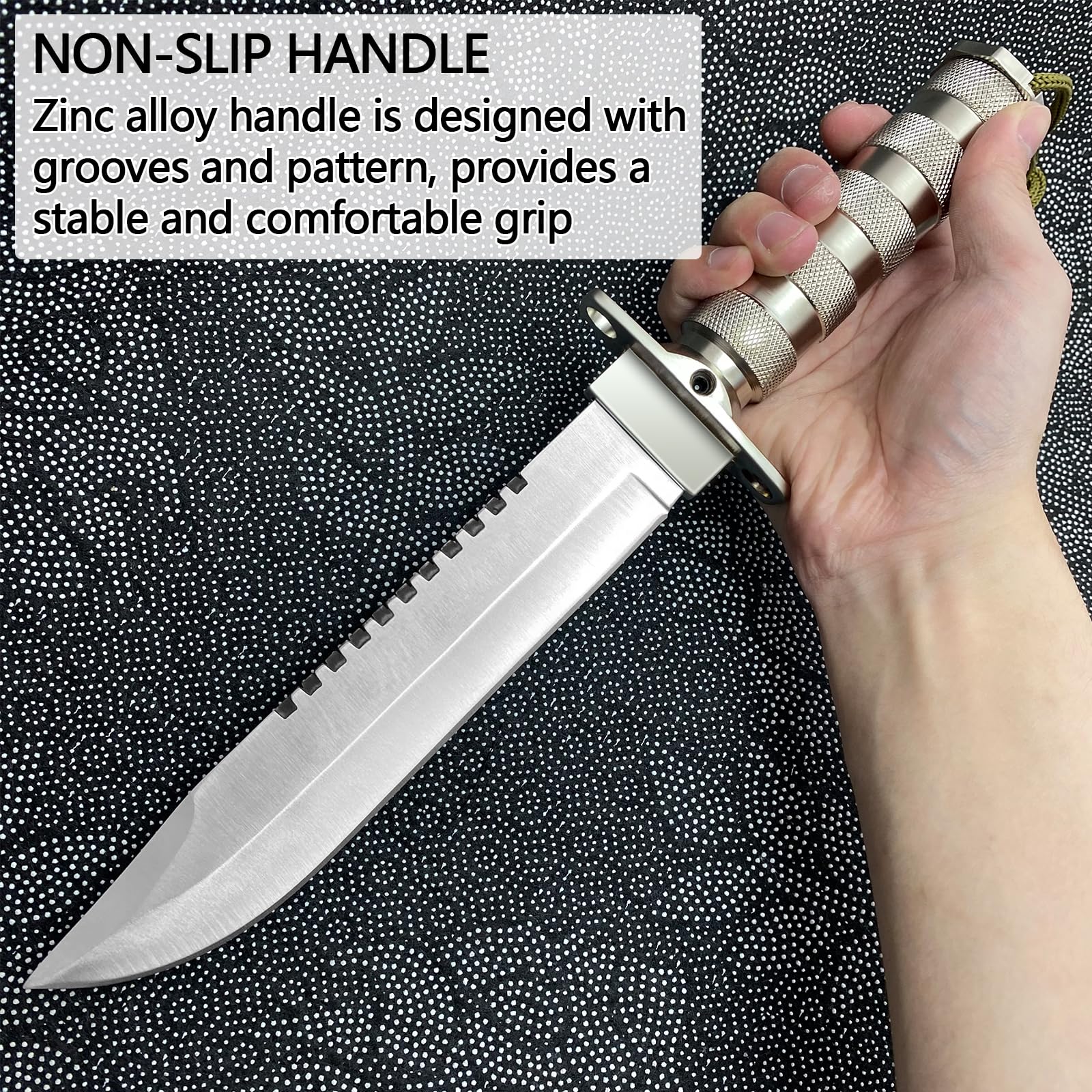 HOLYEDGE 13.7" Heavy Duty Fixed Blade Knife with Aluminium Alloy Handle Tactical Hunting Dagger Weapons Military Combat Knife