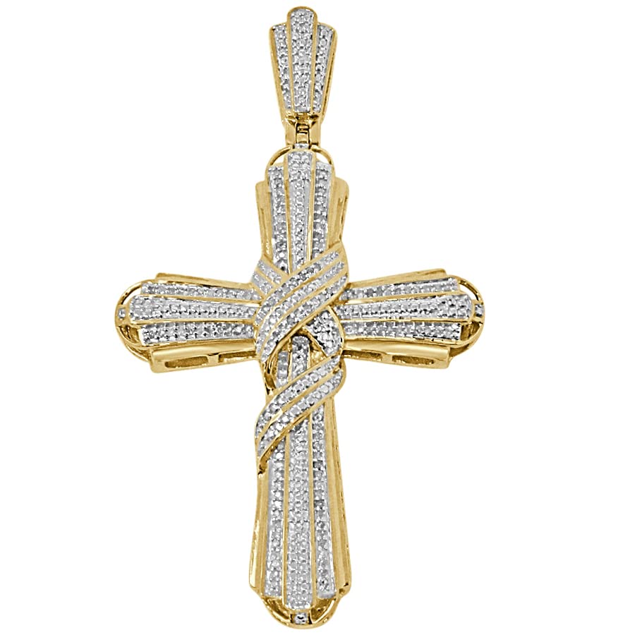 KingCrown Jewelers Real Genuine Authentic Diamond 0.40 Cwt. 12+ Grams Jesus Crist Holy Cross Religious Charm 10K Solid Gold Over Unisex Designer Pendant 2.5'' (Yellow Gold Finish)