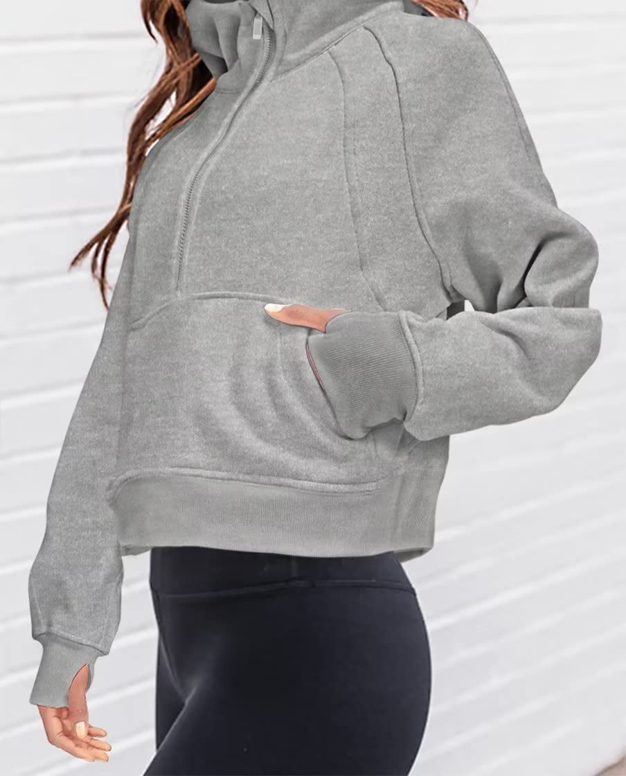 LEEDYA Women Half Zip Up Pullover Sweater Long Sleeve Mock Neck Sweatshirt Outwear Jacket Grey M