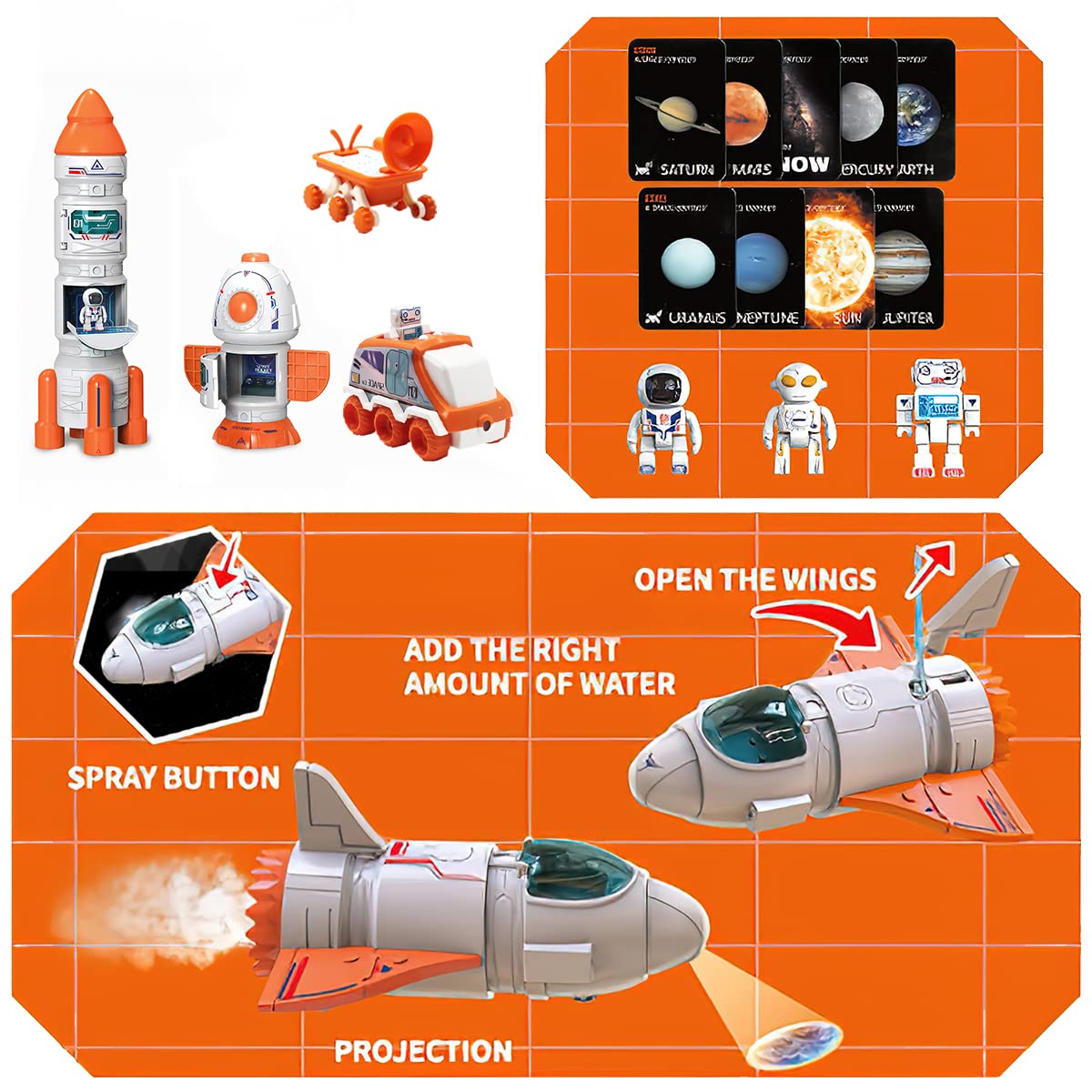 Mostop Space Shuttle Rocket Toys for Kids Rocket Ship Toys with Light and Blast Off Sound Effects, Space Adventure Toys with Spraying & Projection Function, Kids Science Educational Toys