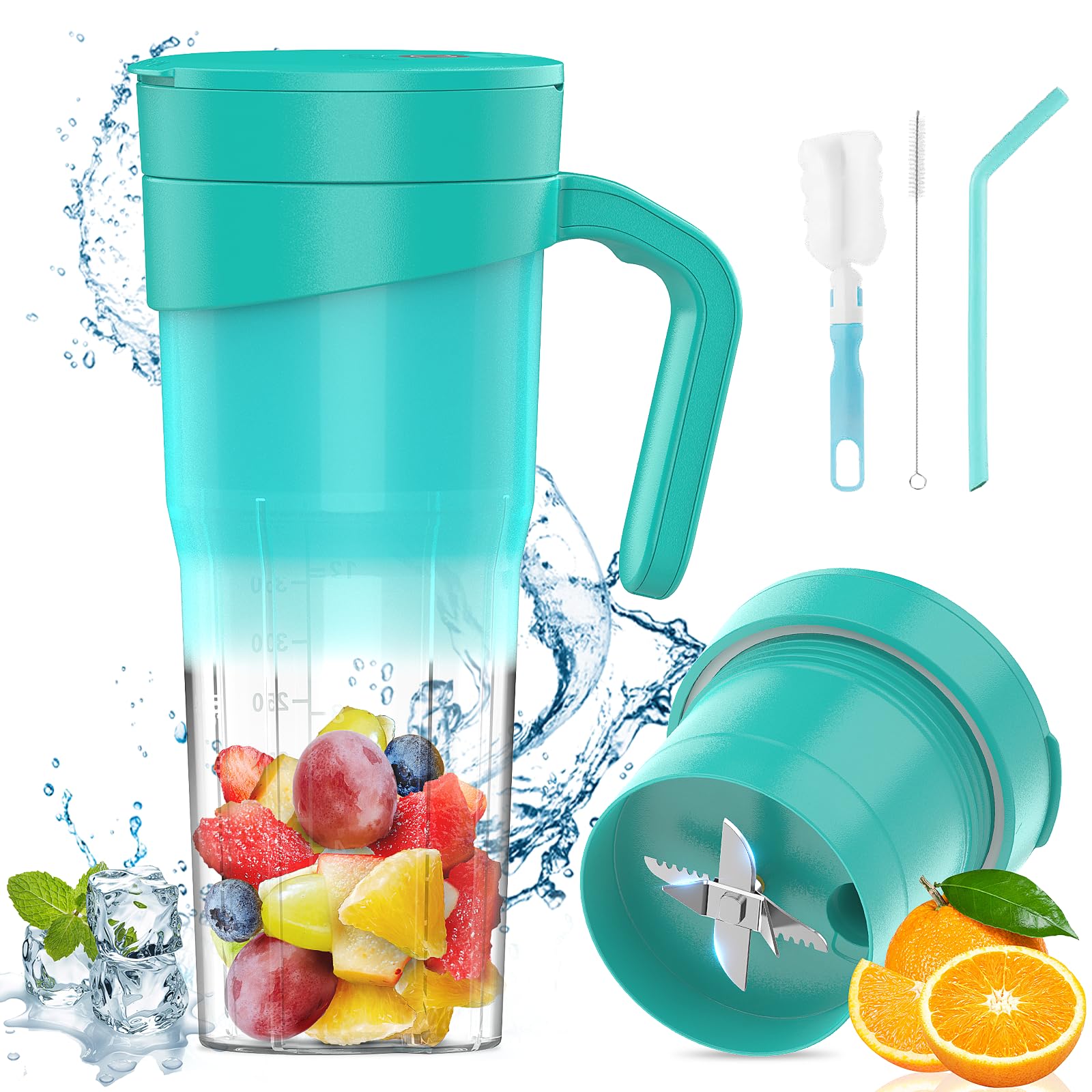 Portable Blender for Shakes and Smoothies, 16 Oz Mini Blender cup, HUIJUTCHEN Personal Blender with Six Blades USB Rechargeable Juicer Blender Cup for Baby Food Travel Kitchen, 470ML Green