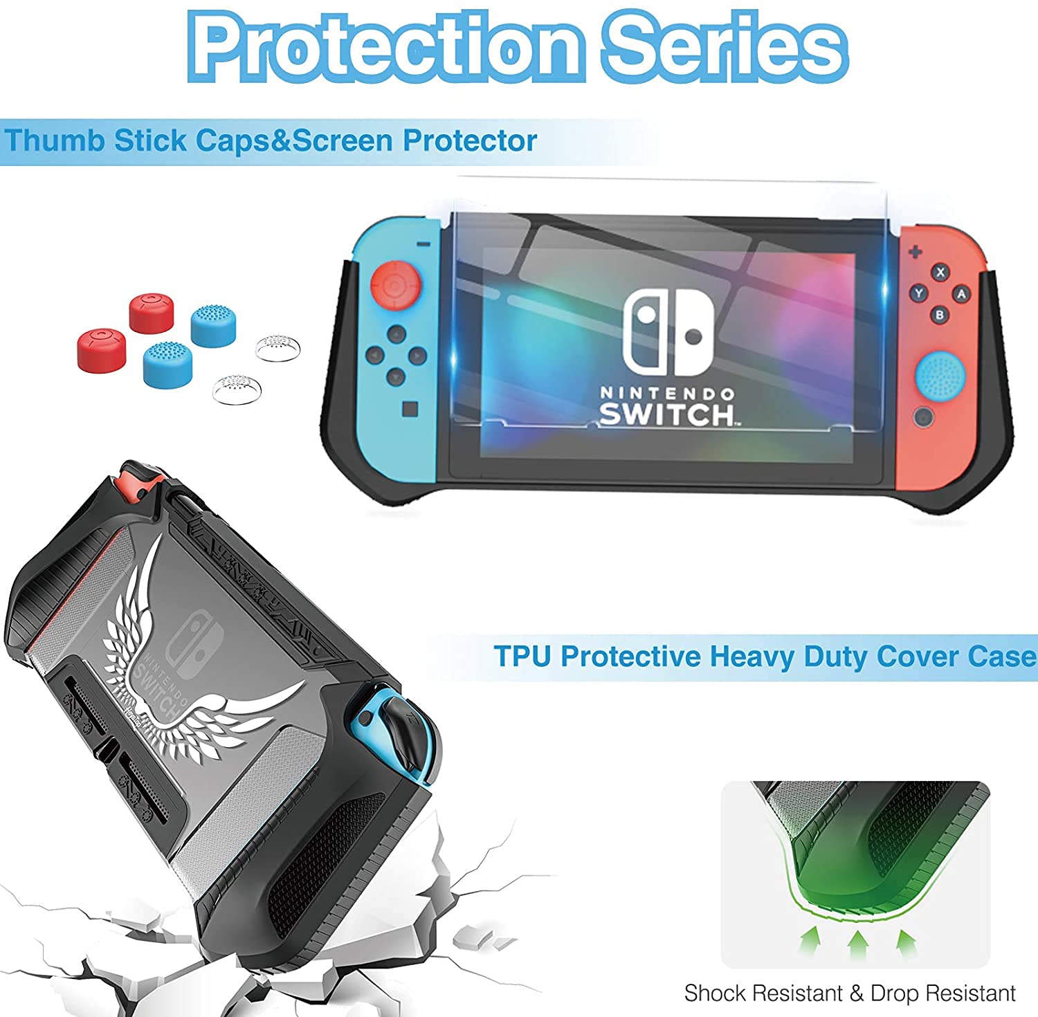 HEYSTOP Switch Accessories Bundle 25 in 1 Compatible with Nintendo Switch, Gift Kit for Switch Carrying Case, Dockable Protective Case, Screen Protector, Steering Wheel, PlayStand, Joycon Grip (Black)