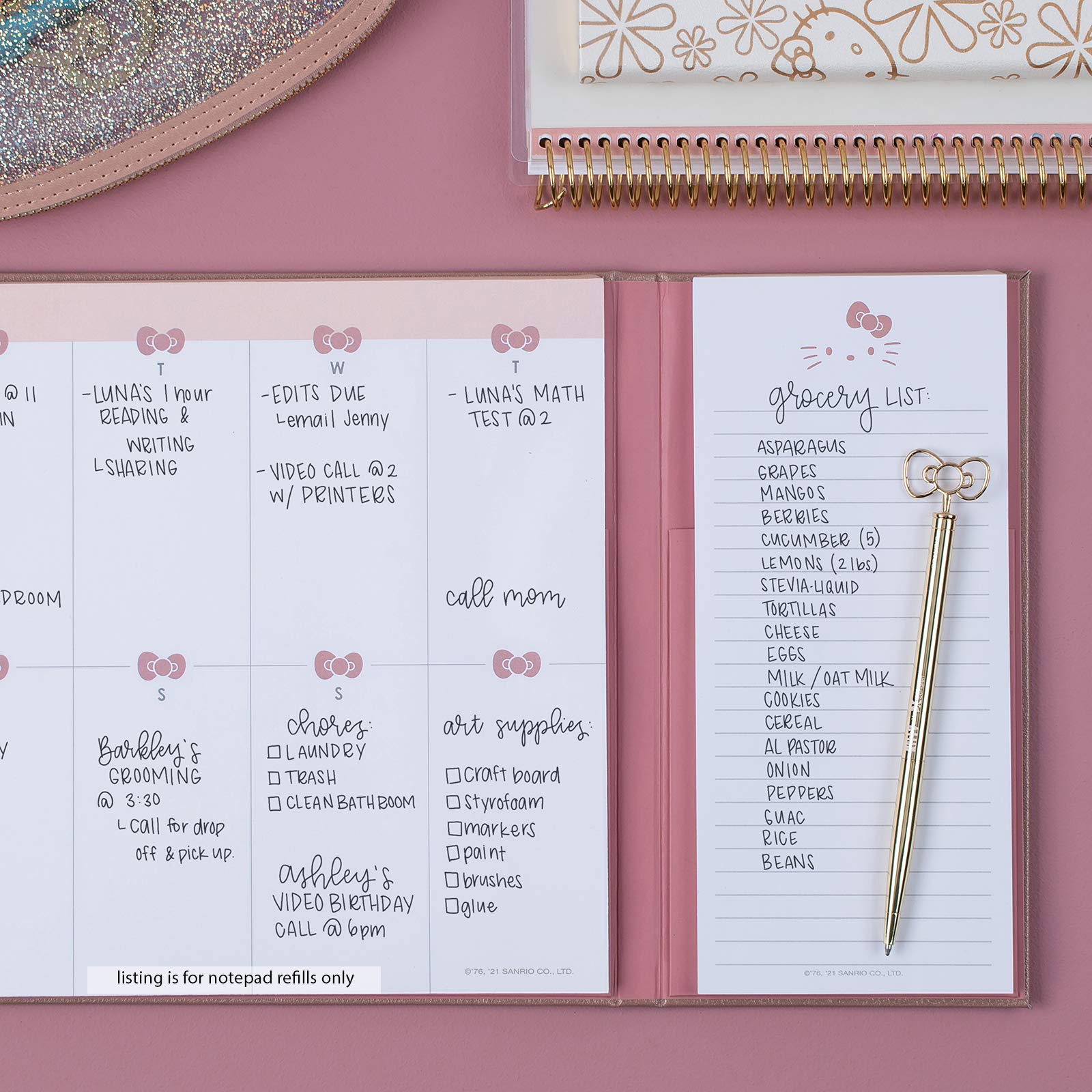 Hello Kitty x Erin Condren Padfolio Refill Notepads - 3-Pack, Includes 2 x List Pads (4" x 9") and 1 x Larger Square Pad (9" x 9"), 25 Sheets Per Pad, Ink Bleed Resistant