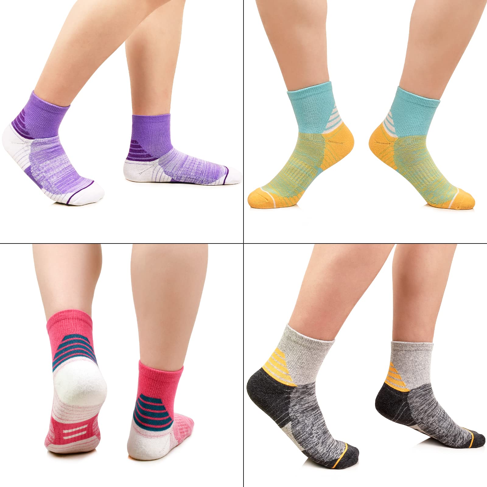 J.WMEET Women's Athletic Ankle Socks Quarter Cushioned Running Socks Hiking Performance Sport Cotton Socks 6 Pack (Multicolor)