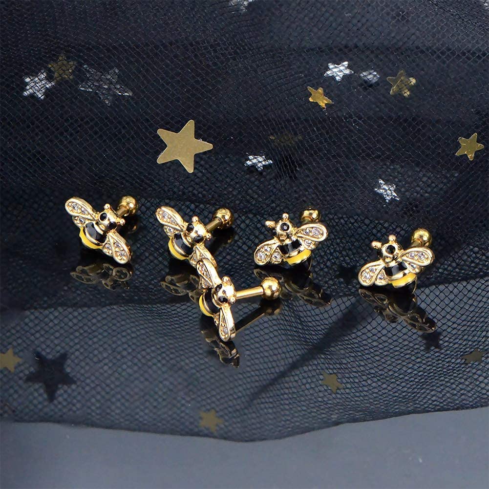 Jewseen Helix Earring 16g Tragus Piercing Sparkling CZ Bee Design Conch Earring Cartilage Earring Body Jewelry
