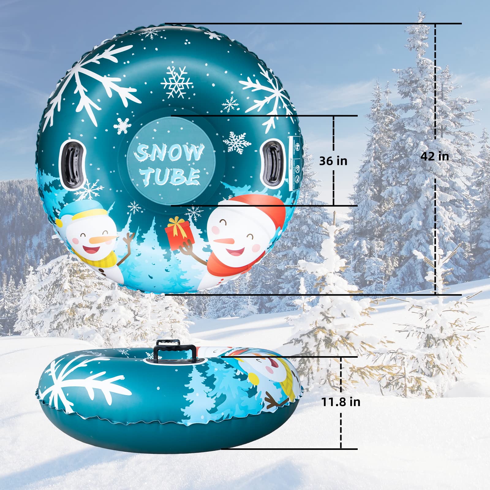 Josen Snow Tubes, Large Inflatable Snow Sleds Heavy Duty Sledding Snowboard with Sturdy Handles for Winter Outdoor Fun