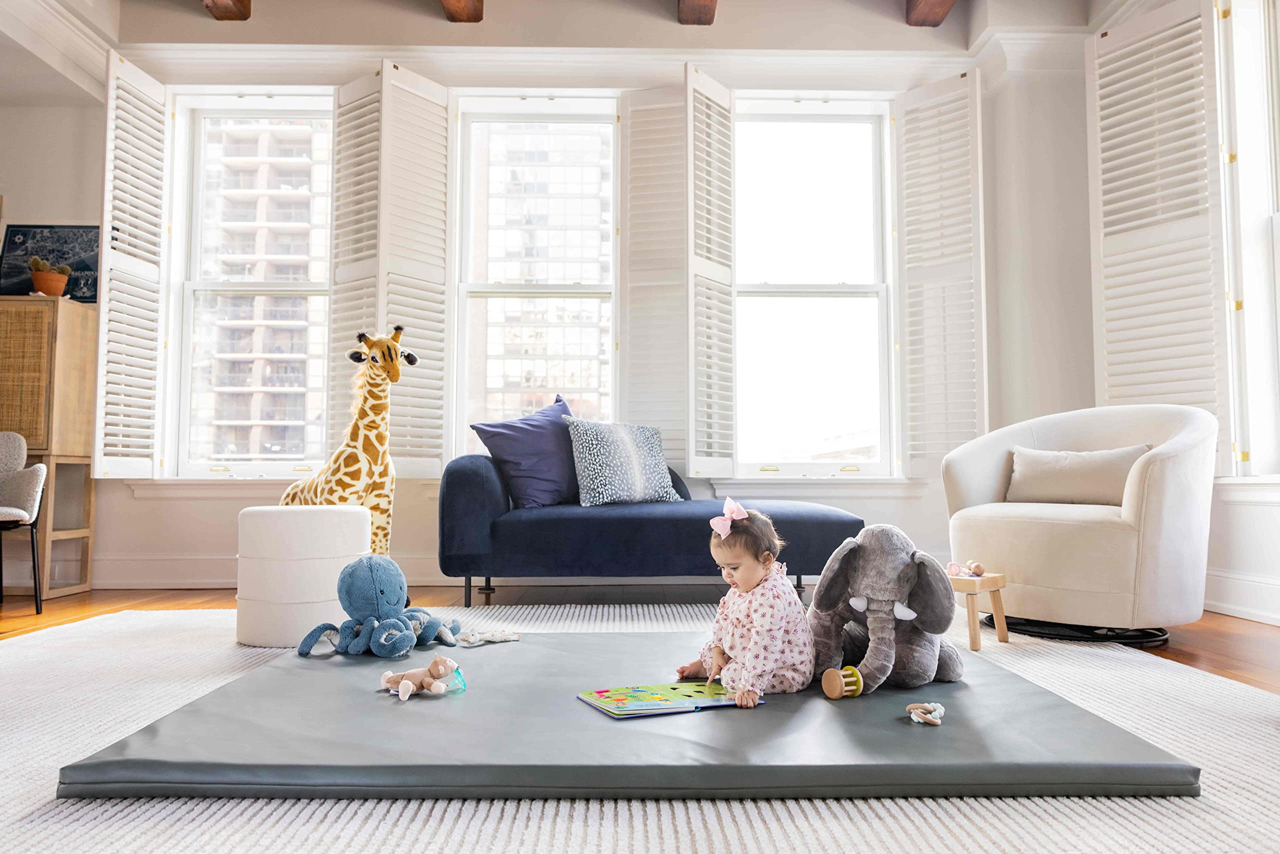Nurture& Baby Padded Play Mat | Non-Toxic Foam Floor Activity Pad for Babies, Toddlers, Infants | Activity, Tummy Time, Crawling (Max 51" x 76", Olive)