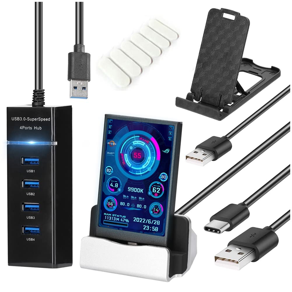MAKIVI 3.5 Inch USB Chassis Sub-Screen Computer CPU GPU RAM HDD Monitor for Freely AIDA64 Black