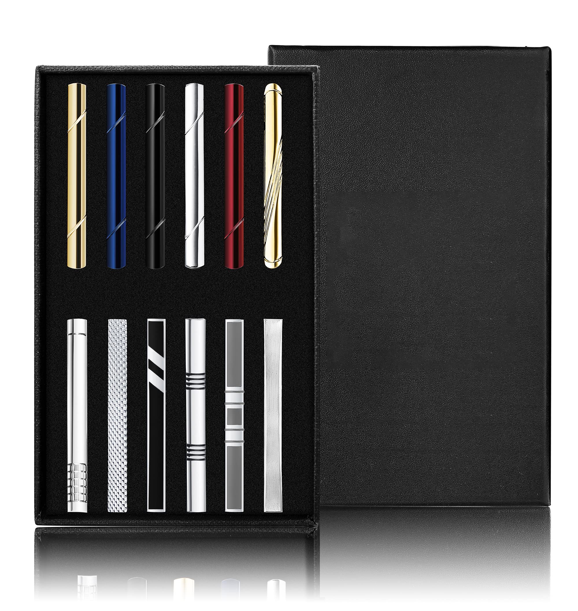 Jstyle 12 Pcs Tie Clips for Men Classic Tie Bar Clip Set for Regular Ties Necktie Tie Bar Pinch Clips for Wedding Anniversary Business Luxury Box