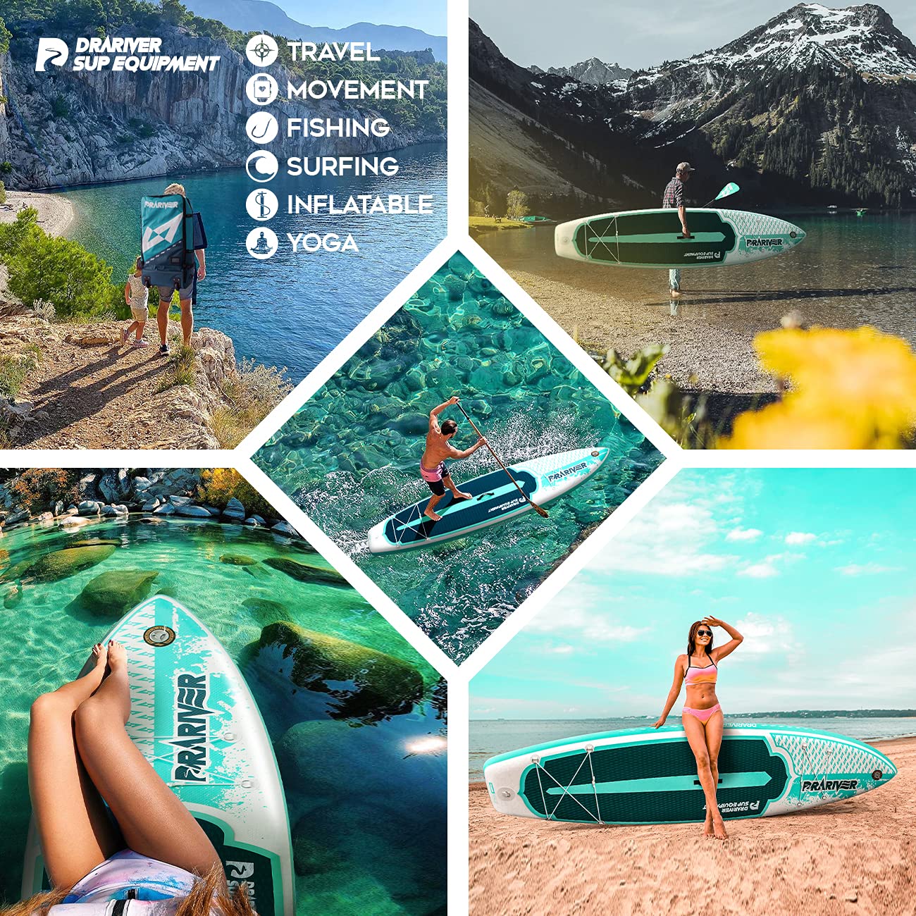 Inflatable Paddle Board All-Around, Paddle Boards for Adults Extremely Stable, Premium SUP with Roller Bag, Fiberglass Paddle, Pump, Leash, Fins & Repair Kit,Stand Up Paddle Board Surf Control