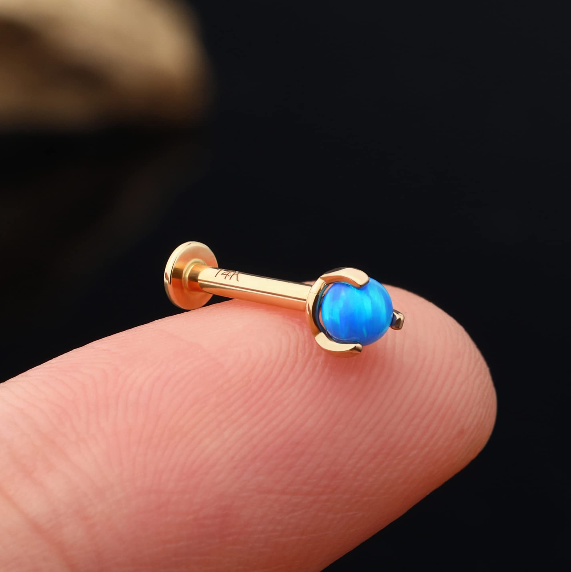 Jewseen 14K Gold Top Push in Threadless Cartilage Earring Opal Flat Back Stud Earring Nose Studs Labret Monroe Lip Piercing Jewelry G23 Titanium Helix Stud Tragus Earring Cartilage Piercing Jewelry