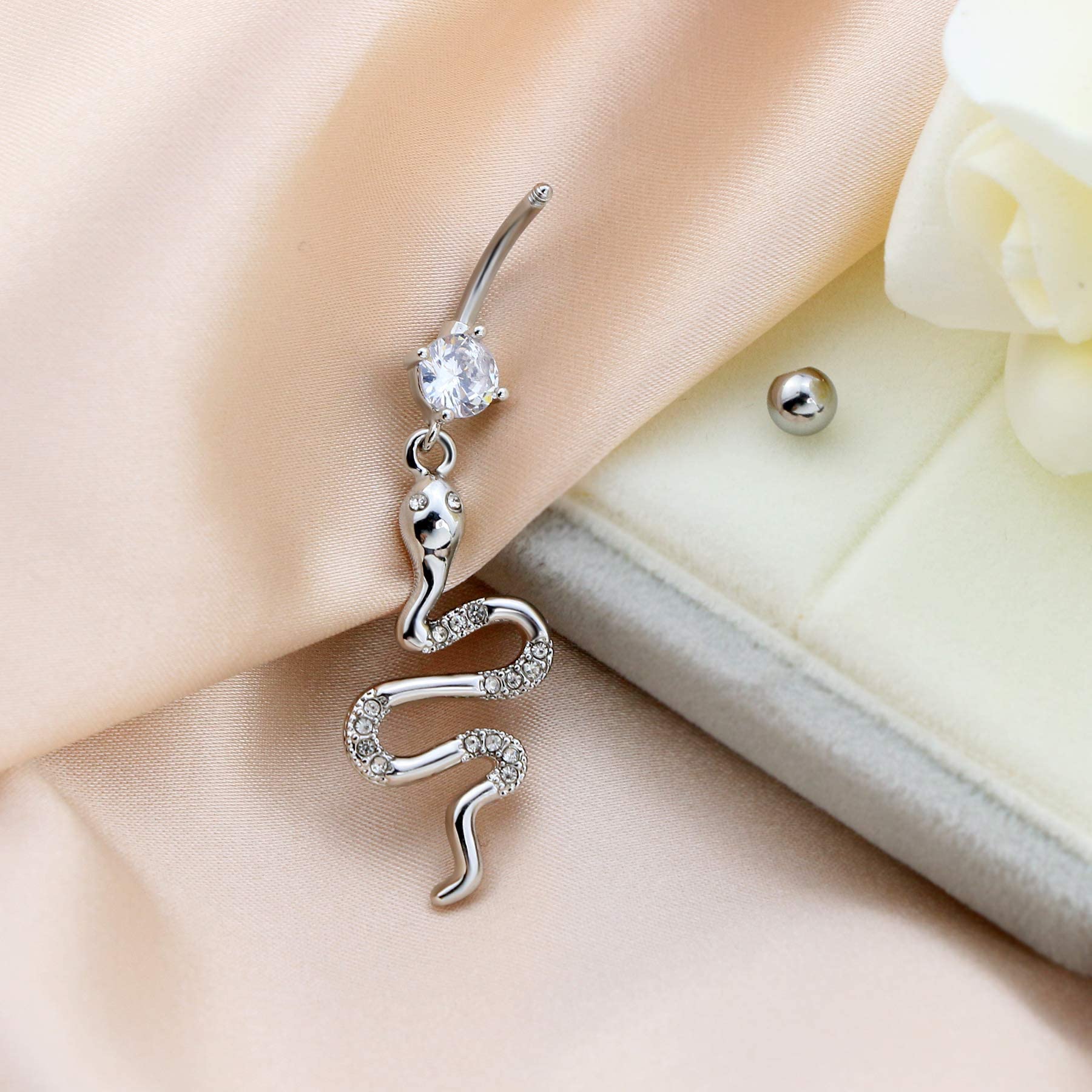 Jewseen Snake Belly Button Rings Sparkling CZ Dangle Navel Rings 14g Belly Bar Body Piercing Jewelry