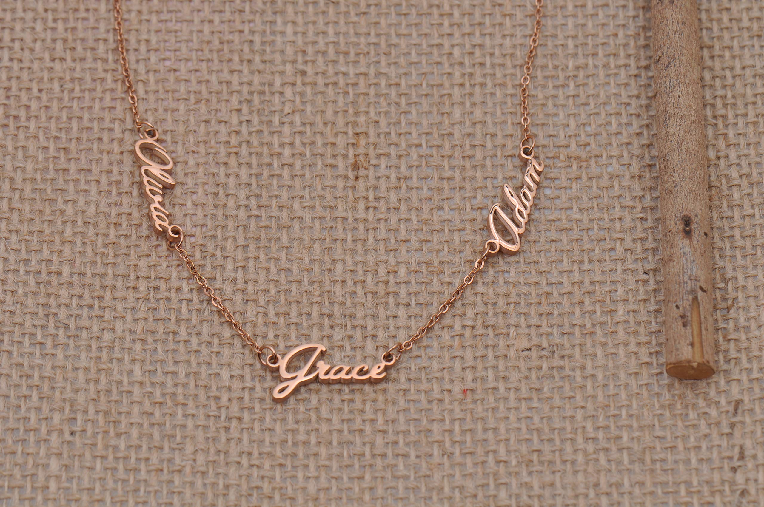 GR35Z9 Custom 3 Name Necklace Personalized 18k Gold Plated Monogram Initial Womens Necklace