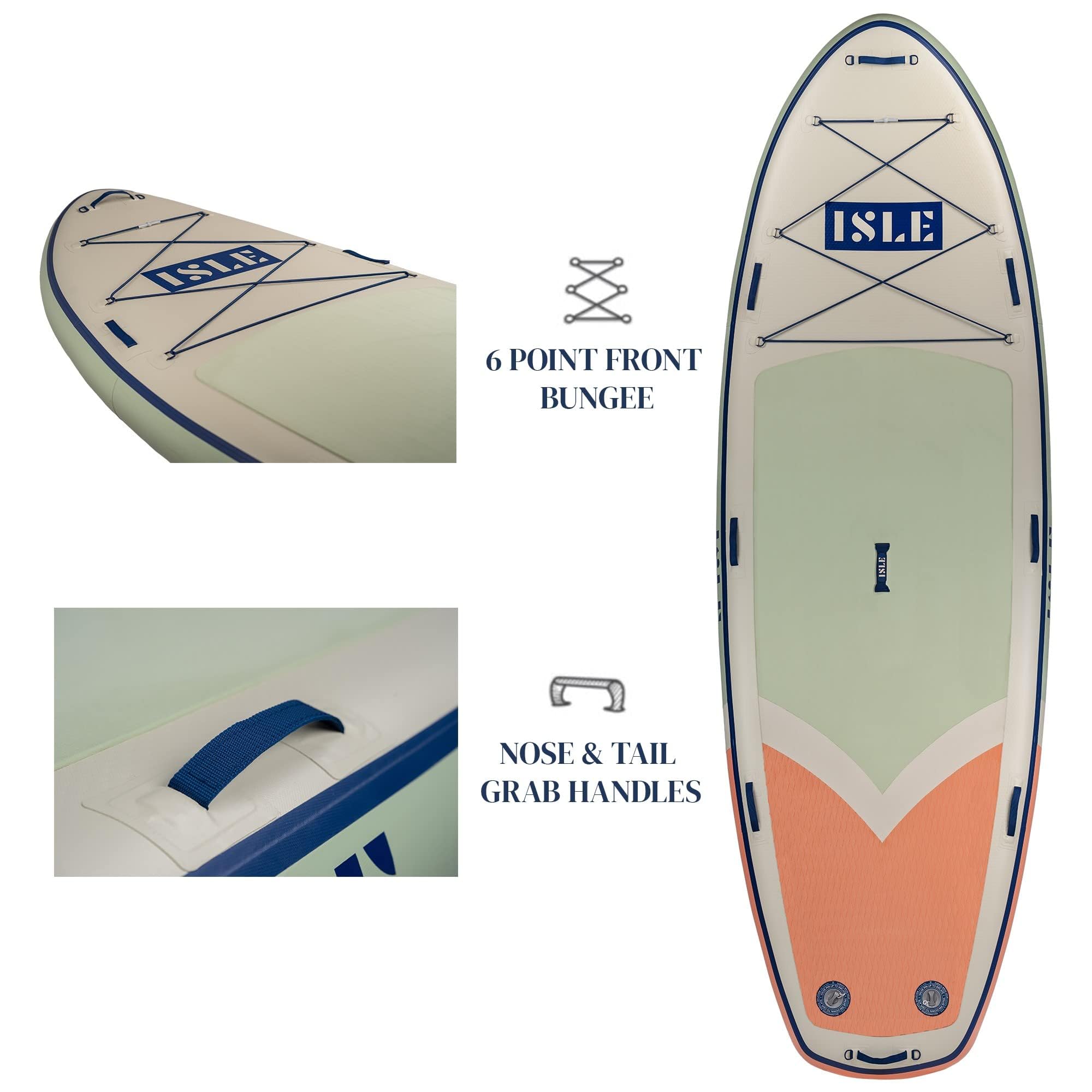ISLE Megalodon Inflatable Stand Up Paddle Board & iSUP Bundle Accessory Pack - Up to 1,050 lbs Capacity β Durable, Lightweight, Stable β 12' L x 45" W x 8" OR 15' L x 56" W x 8" (Seafoam/Peach, 15')