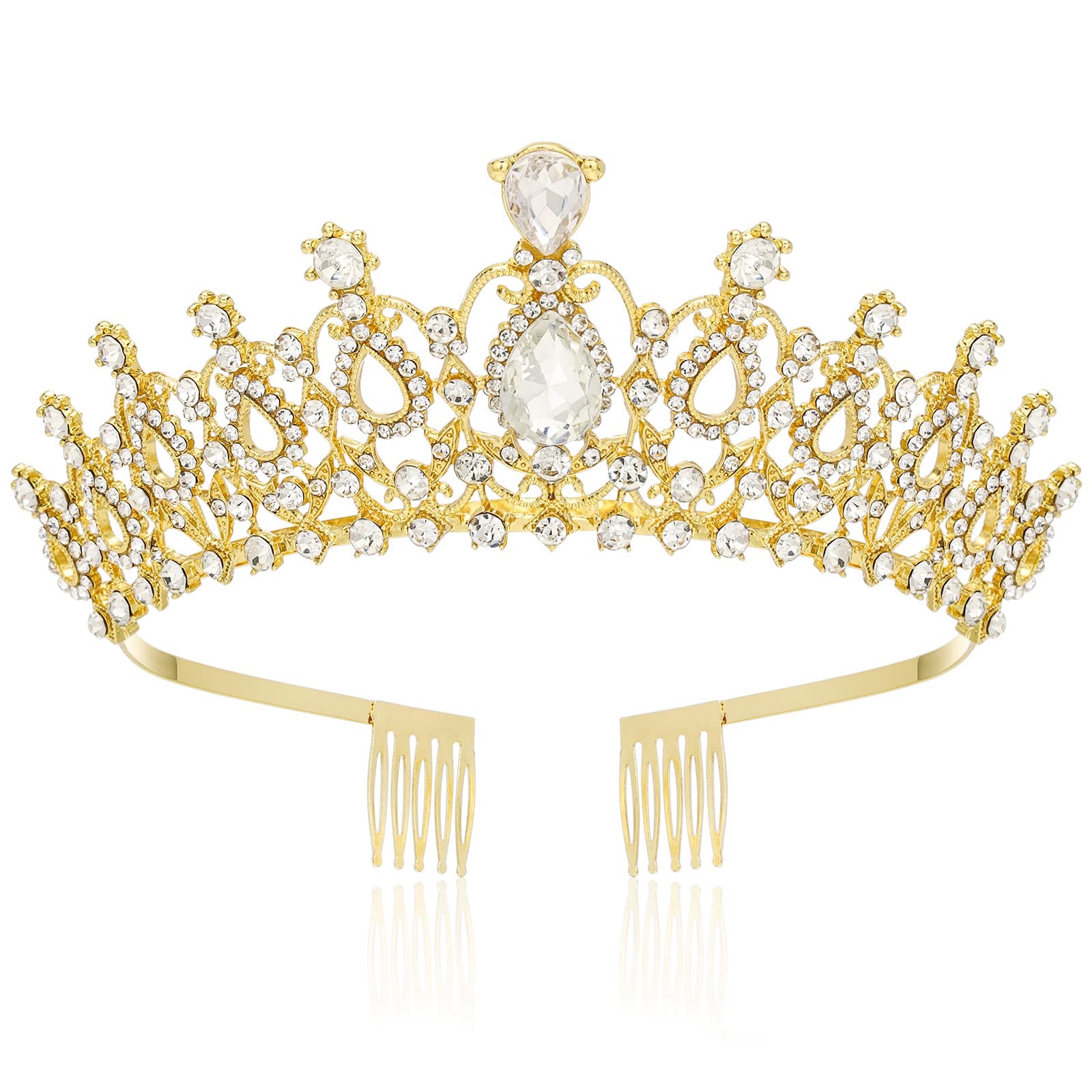 Makone Crowns for Women,Gold Princess Crown, Crystal Crown for Bridal, Wedding, Pageant, Birthday, Party