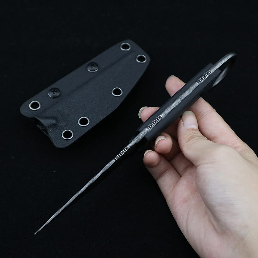 Gtkii GTK140 Fixed Blade Knife, D2 Steel Blade G10 Handle EDC Tool Knife for Outdoor Camping Hiking Hunting(Black)