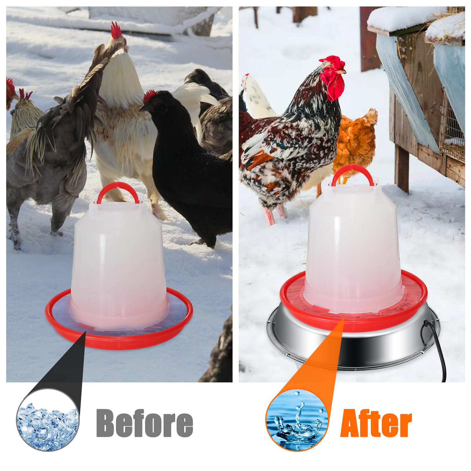 Gsbomzap 12 Inch Chicken Water Heater Base, 5 Gallons Poultry Drinker Heater Base with Thermostat and Power Cord, Automatic Electric Poultry Winter Deicer Heated Base for Plastic/Metal Chicken Waterer